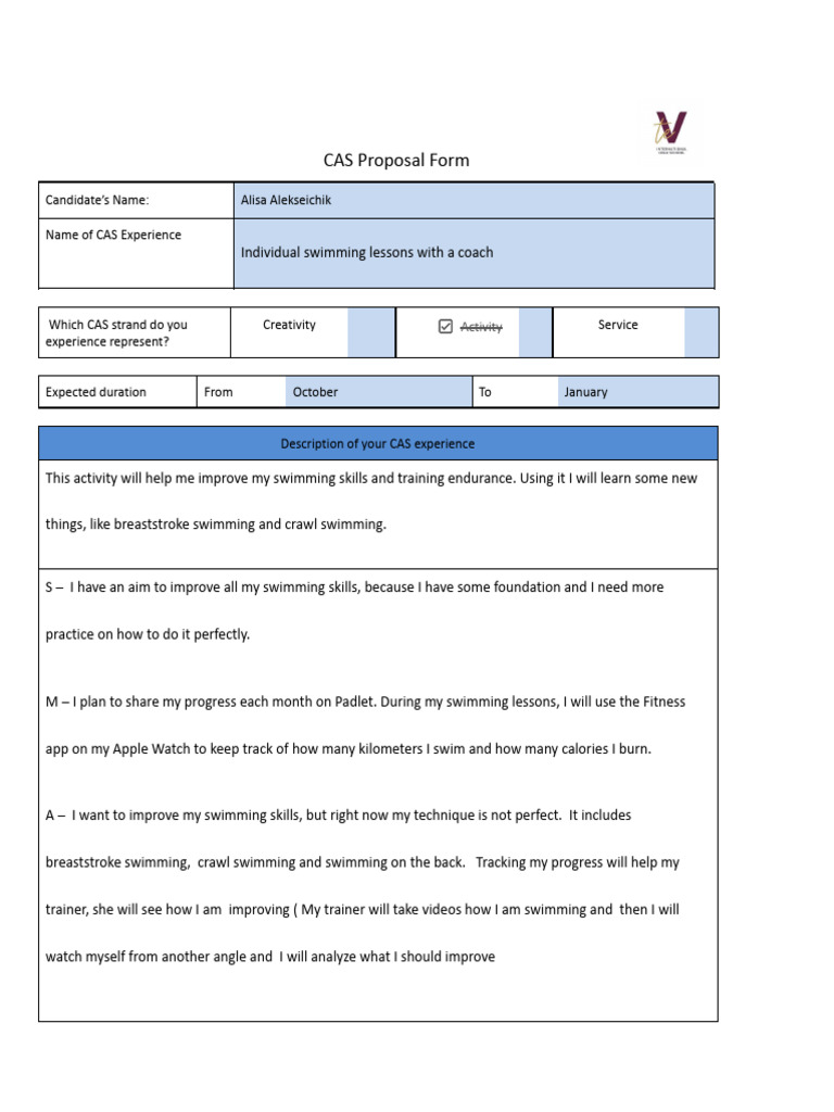 CAS - Proposal - Form - Editable - Activity | PDF
