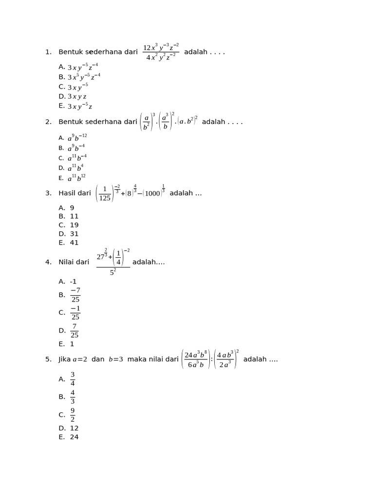 Kumpulan Soal Eksponen | PDF