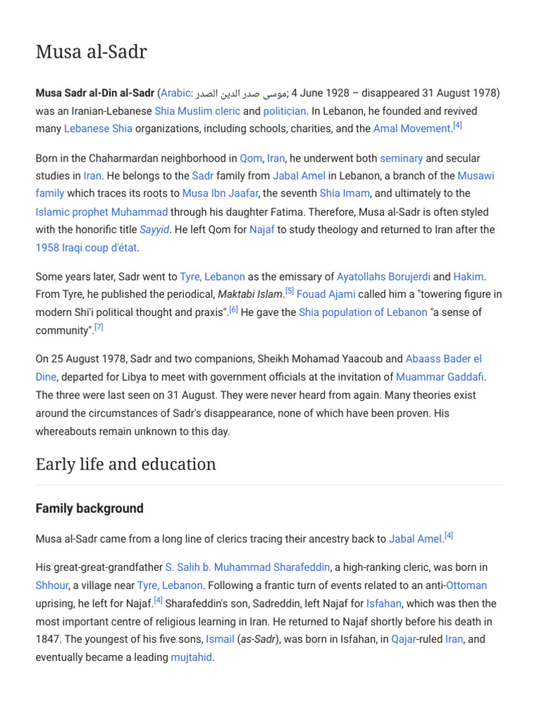 Musa Al-Sadr - Wikipedia | PDF | Shia Islam