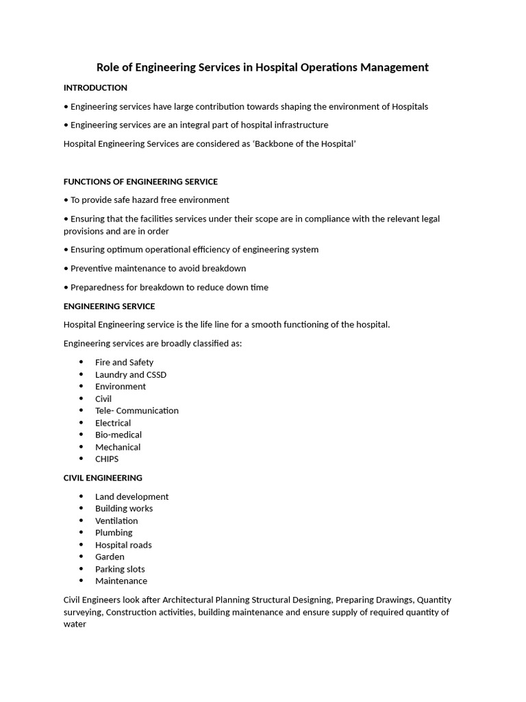 Engineering Services in Hospital Management | PDF | Fires | Engineering