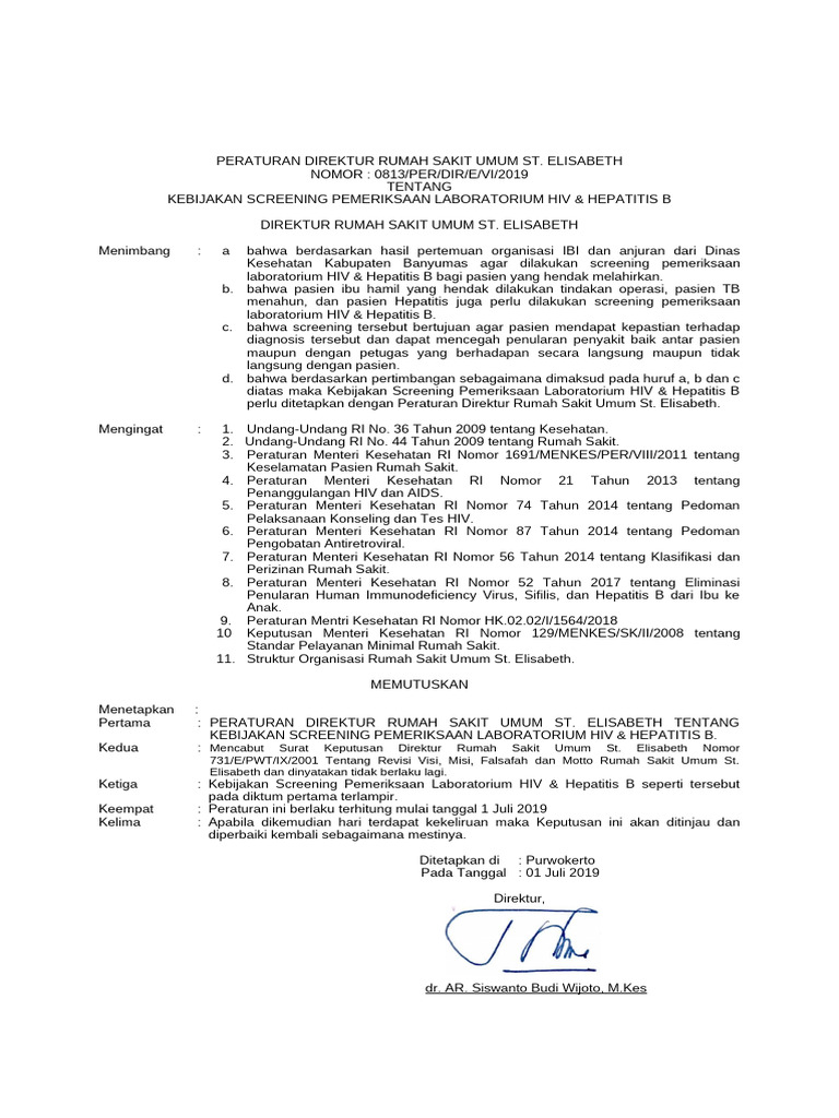 SK Kebijakan Screening HIV DAN HEPATITIS B Fix...... | PDF