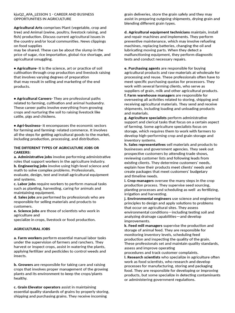 Q2.AFA.Lesson1_handout | PDF | Agriculture | Farmer