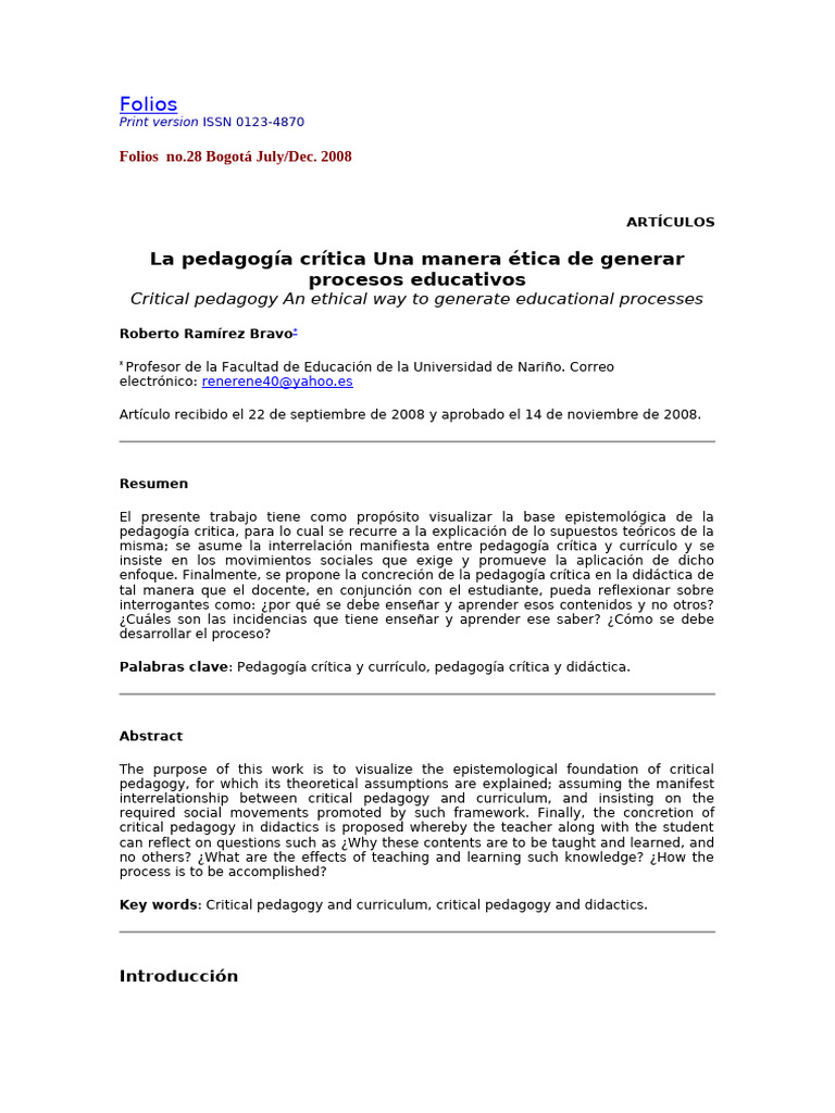 La Pedagogía Crítica Una Manera Ética de Generar Procesos Educativos Modulo 2 | PDF | Plan de ...