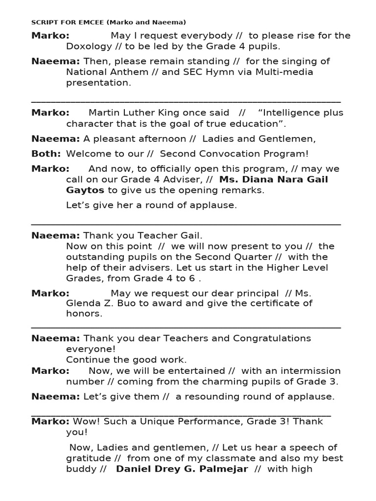 SCRIPT FOR EMCEE Convocation | PDF