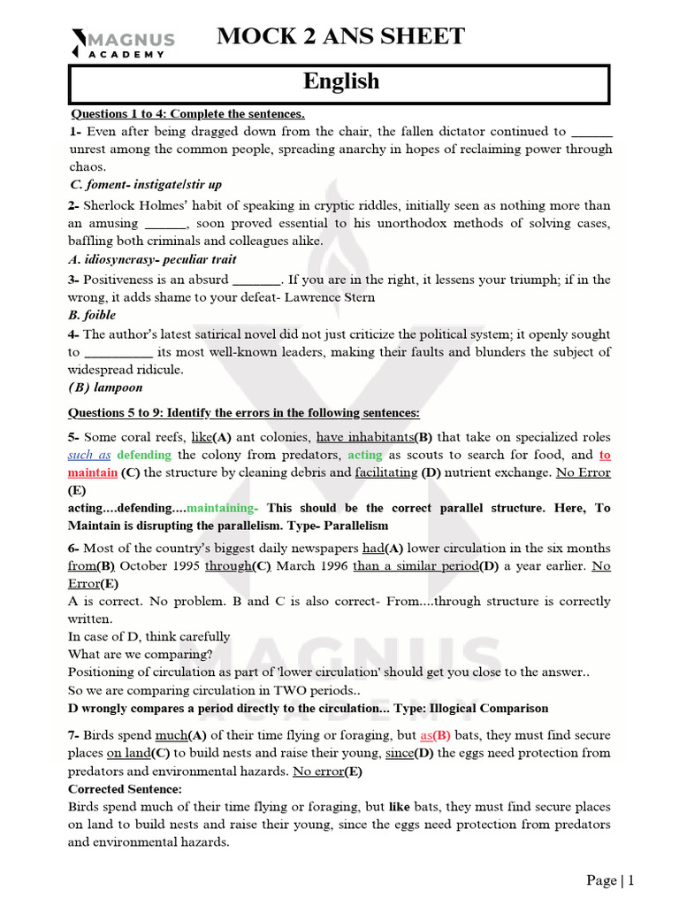 Answer-Sheet-Mock-2 | PDF | Cost | Prices