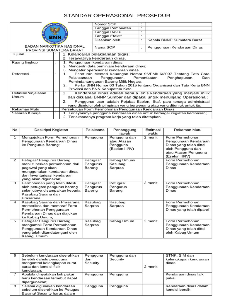 Sop Kendaraan Dinas | PDF