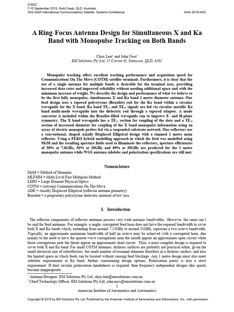 A Ring-Focus Antenna Design For Simultaneous X and Ka Band With ...
