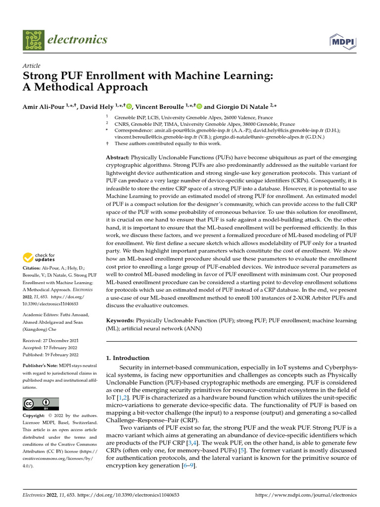 Strong PUF Enrollment With Machine Learning | PDF | C Reactive Protein ...