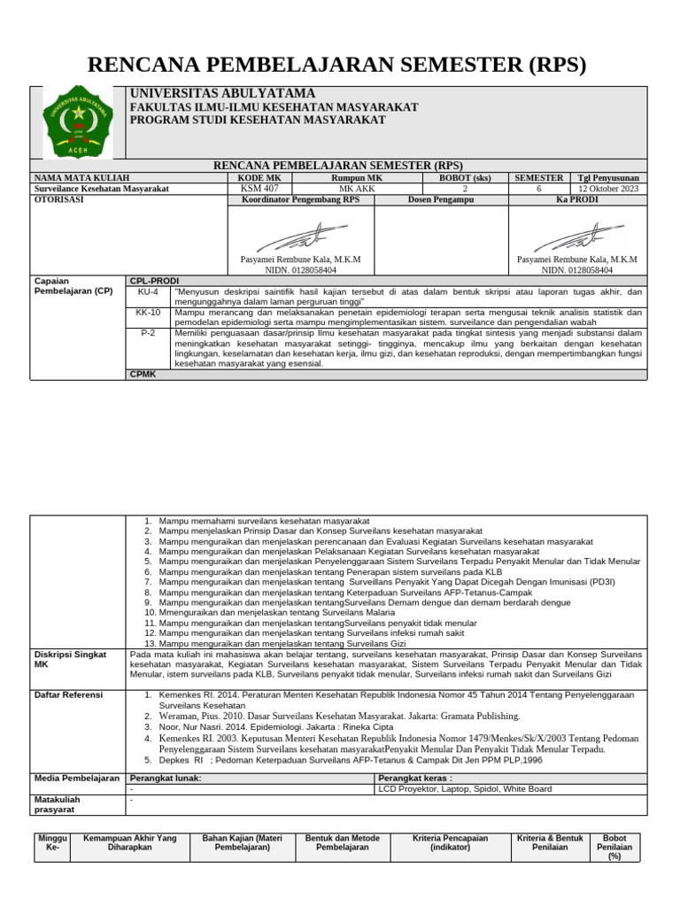 RPS Surveilance Kesehatan Masyarakat | PDF | Pengembangan Diri | Sains & Matematika