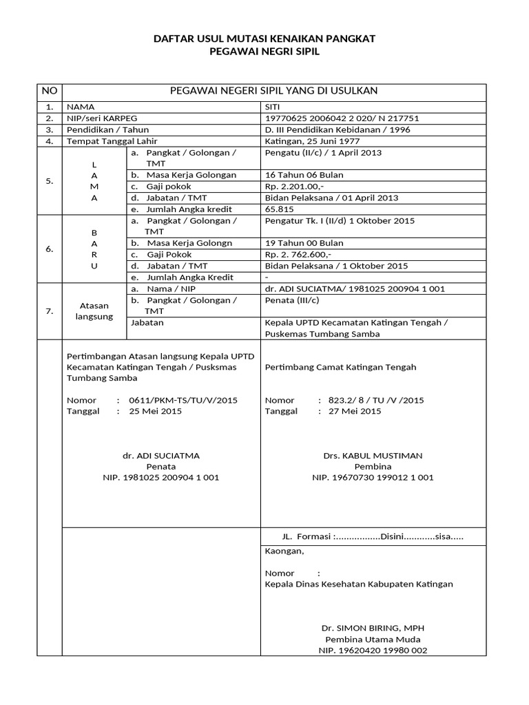 Daftar Usul Mutasi Kenaikan Pangkat | PDF