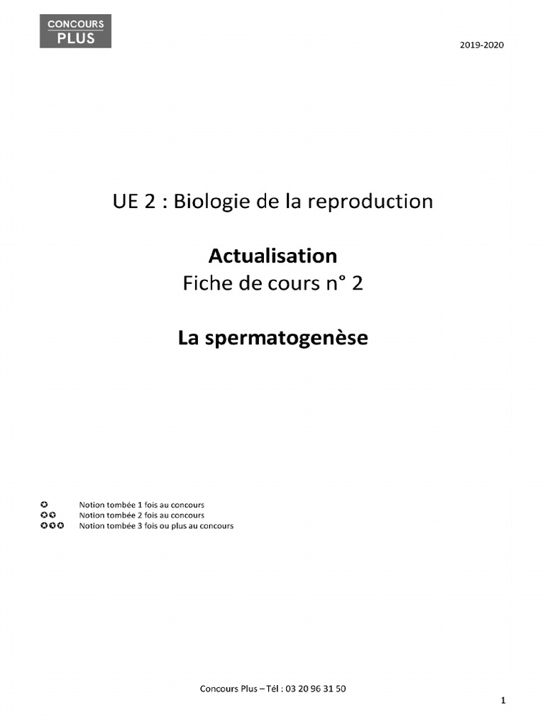 Fiche 2 - La Spermatogenèse | PDF