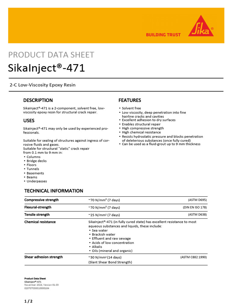 Pds Sikainject 471 | PDF | Viscosity | Epoxy