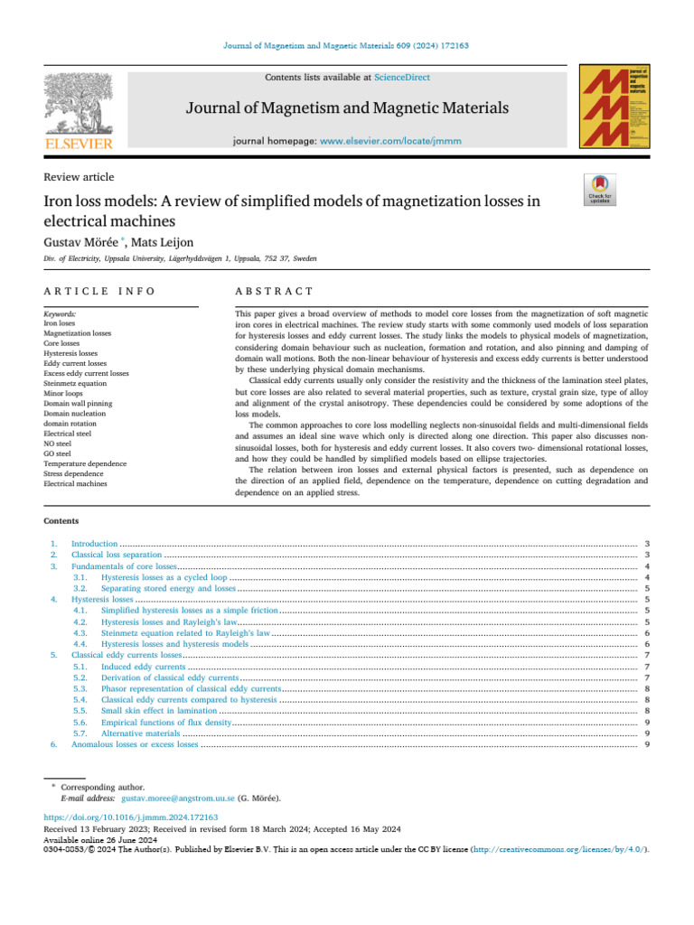 Iron Loss Models A Review of Simplified Models of Magnetization Losses ...