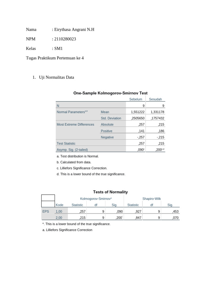 Eirythasa Angrani - Tugas Praktikum Pertemuan Ke 4 | PDF | Median | Errors And Residuals
