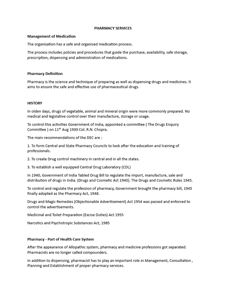 Overview of Pharmacy Services | PDF | Pharmacy | Medical Prescription