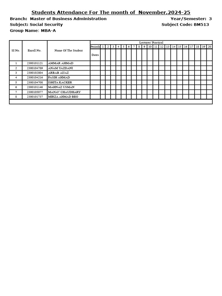 MBA Attendance: November 2024 | PDF