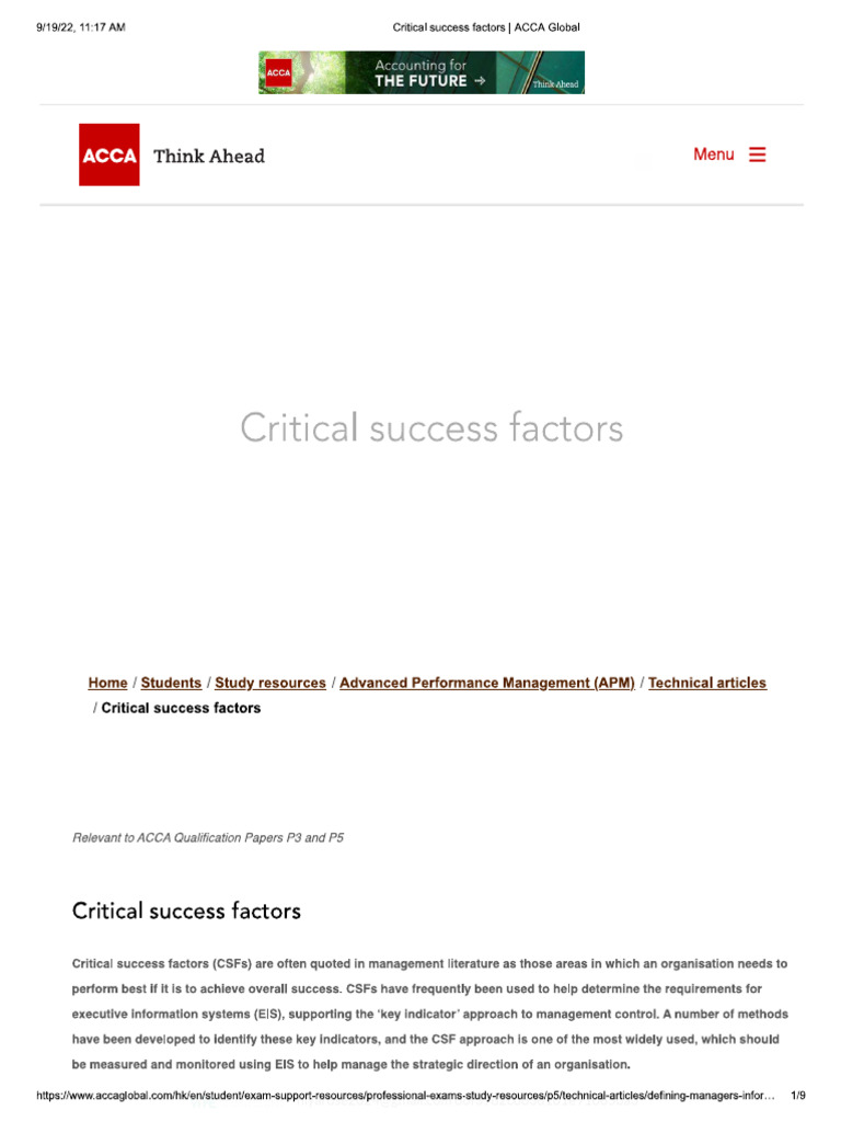 Critical Success Factors | PDF