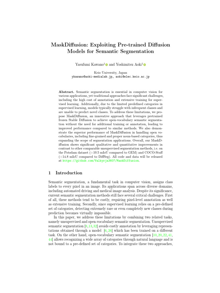MaskDiffusion Exploiting Pre-Trained Diffusion | PDF | Image Segmentation | Artificial Intelligence