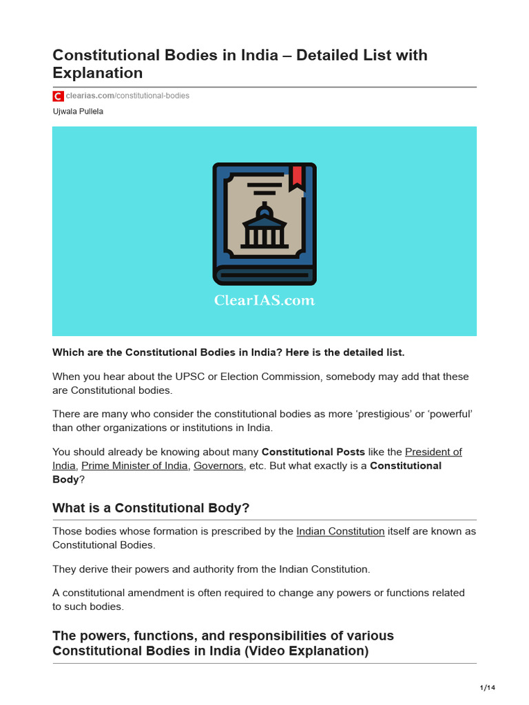 List of Constitutional Bodies in India | PDF | Government Of India ...
