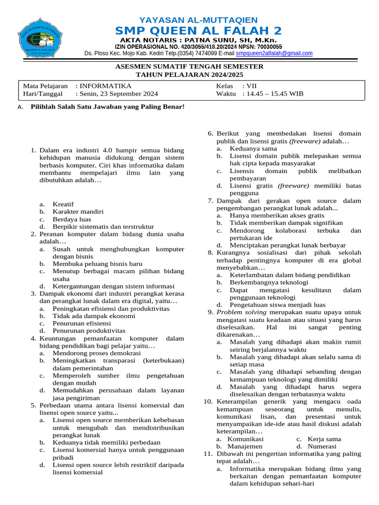 Asts Informatika Kelas 7 2024-2025 | PDF | Bisnis | Komputer