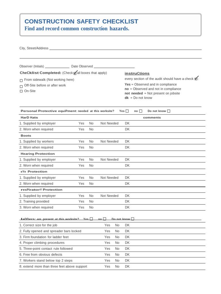 ohs check health and safety checklist | PDF | Personal Protective ...