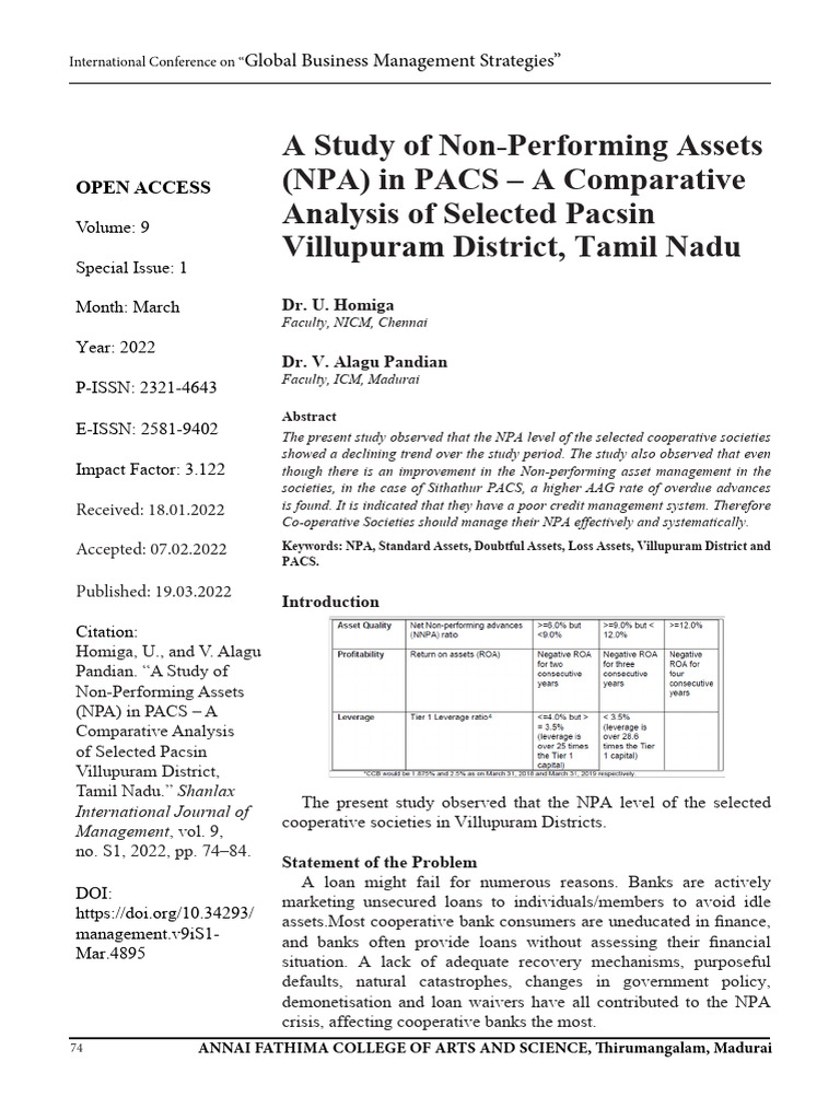 NPA Trends in Villupuram PACS Analysis | PDF | Banks | Statistics