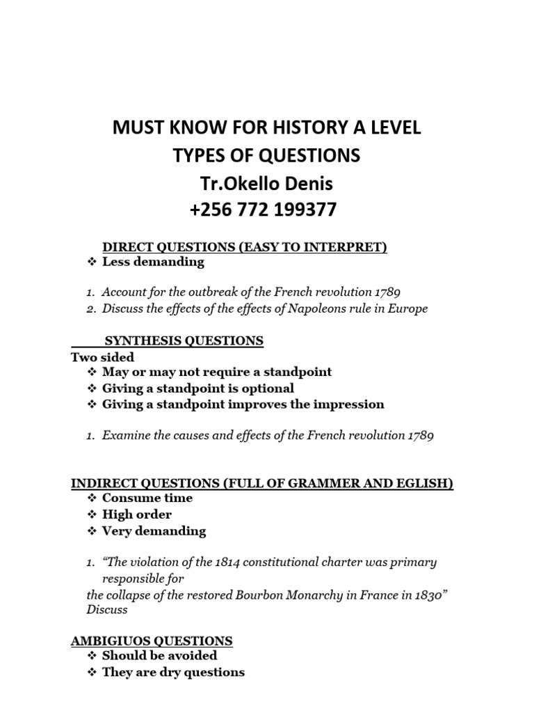 A Level History Facillitation Term Two 2024 by TR Okello Denis-1 | PDF ...