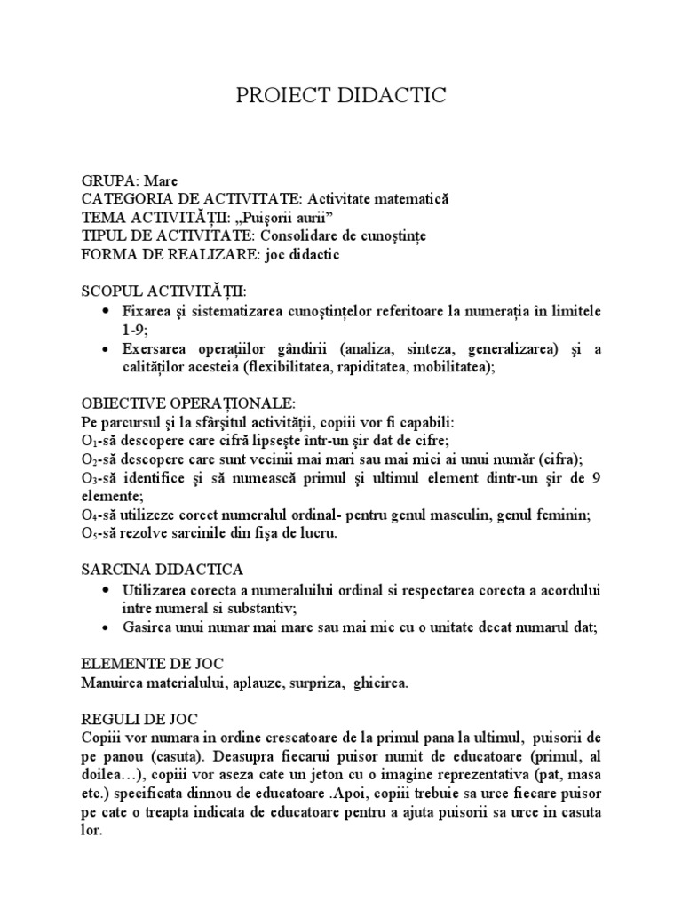 Proiect Joc Didactic a