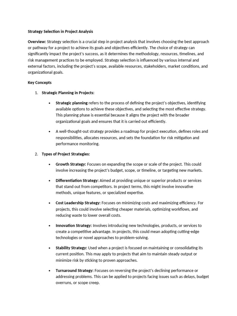 Strategy Selection in Project Analysis | PDF | Strategic Management | Swot Analysis