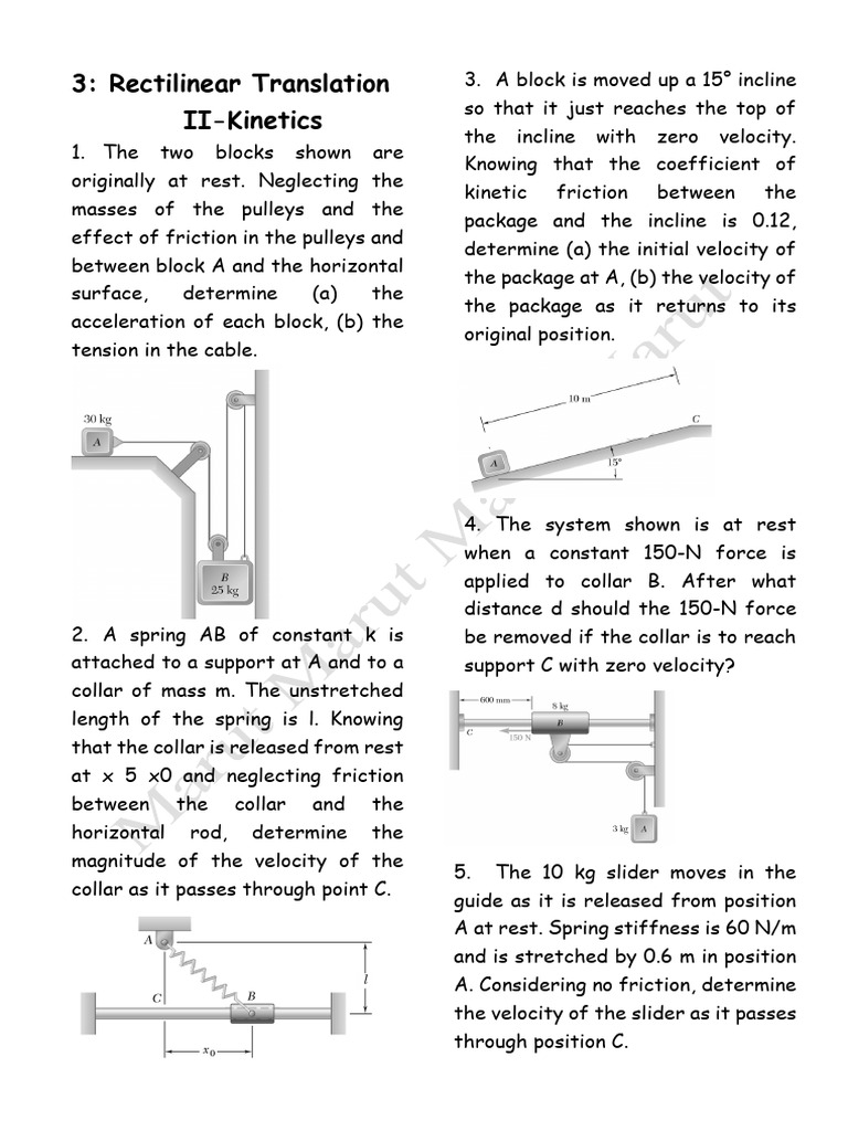 Rectilinear Translation (Part II Kinetics) | PDF | Force | Friction