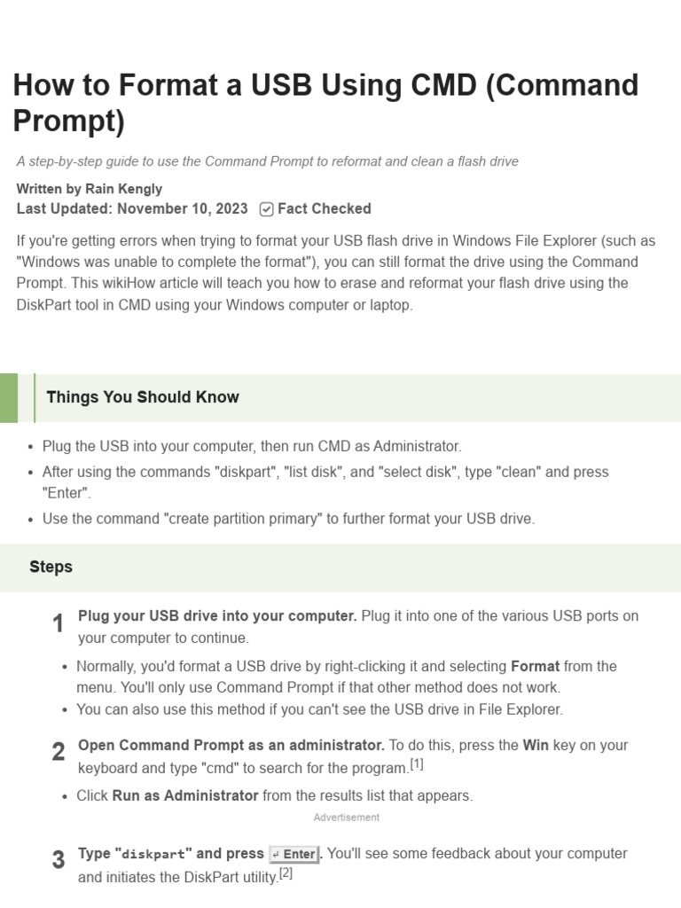 How to Format a USB Using Command Prompt (CMD) on Windows | PDF | Usb Flash Drive | Computing ...