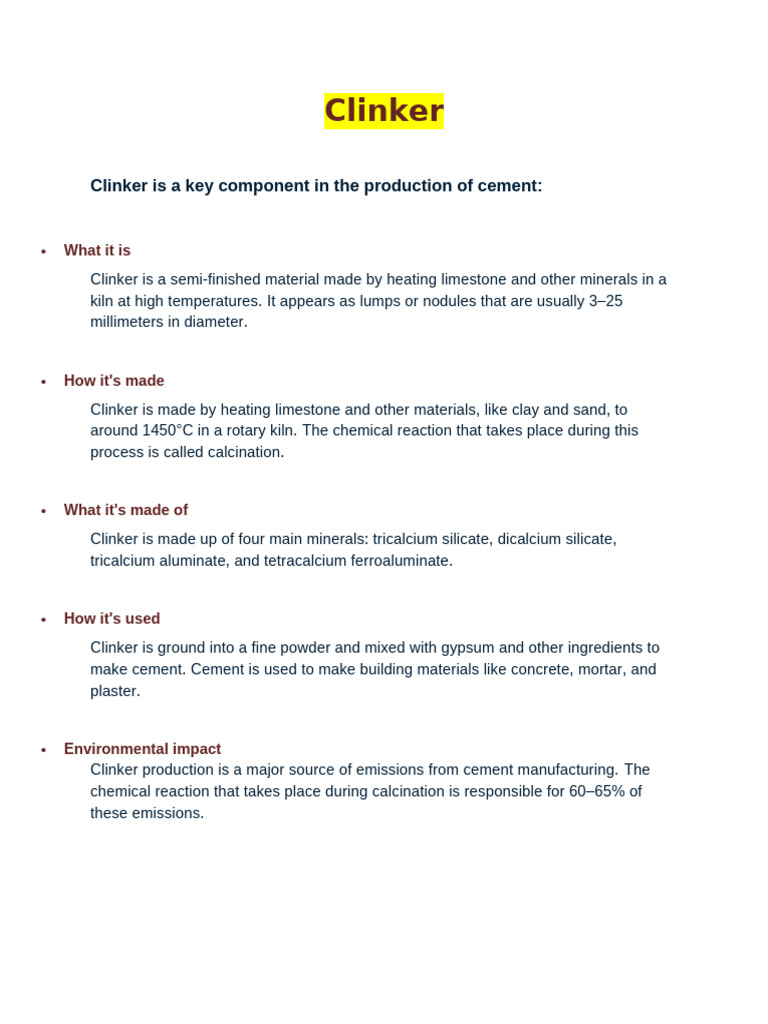 Types of Cement Clinker Explained | PDF | Cement | Materials