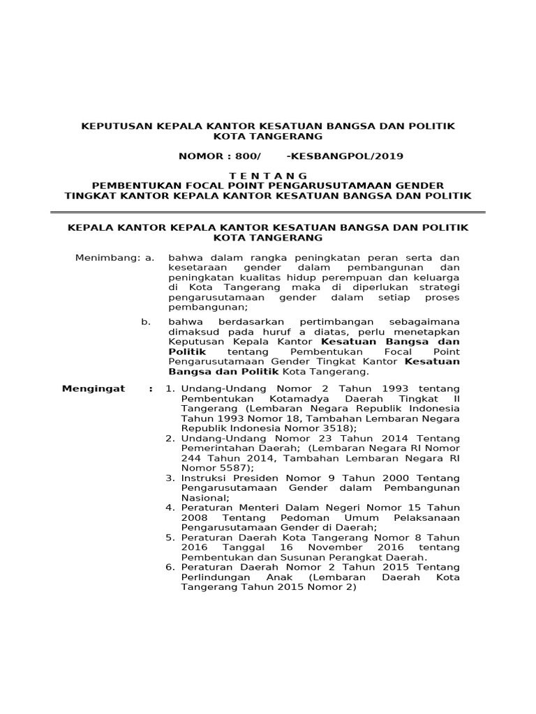 SK Focal Point Kesbangpol | PDF | Politik