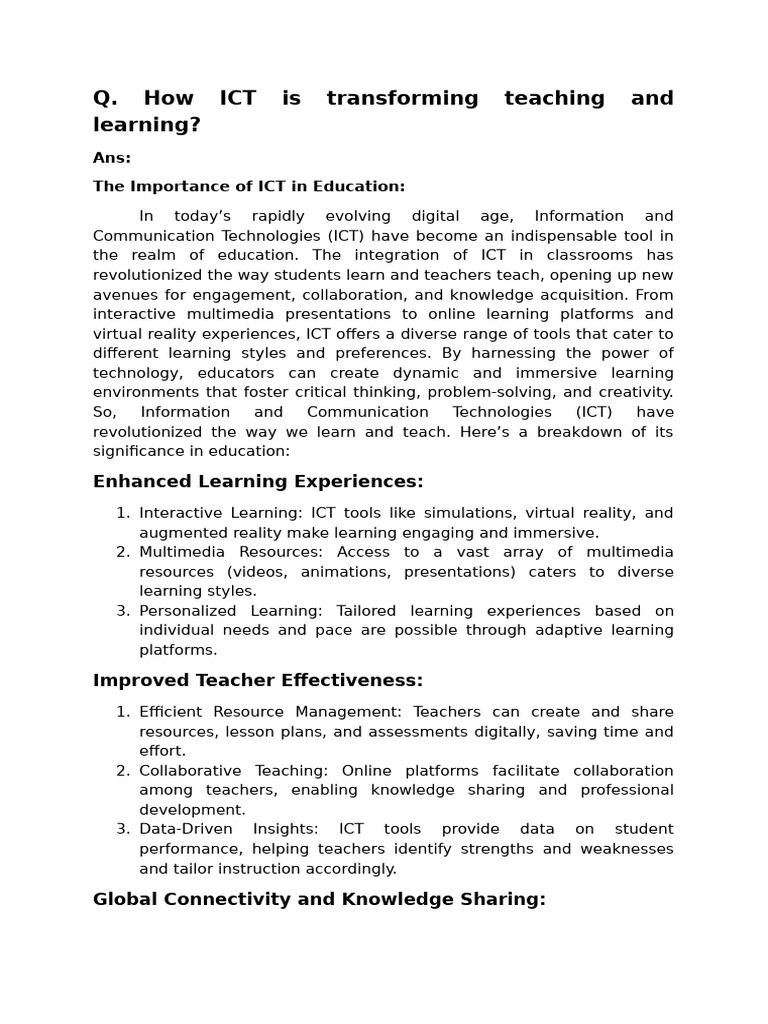How ICT Is Transforming Teaching and Learning | PDF | Educational ...