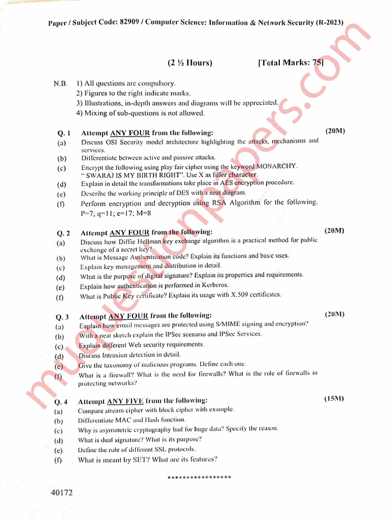 Science BSC Computer Science Semester 5 2024 April Information Network Security R 2023 | PDF ...