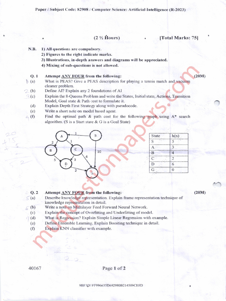Science BSC Computer Science Semester 5 2023 November Artificial Intelligence R 2023 | PDF ...