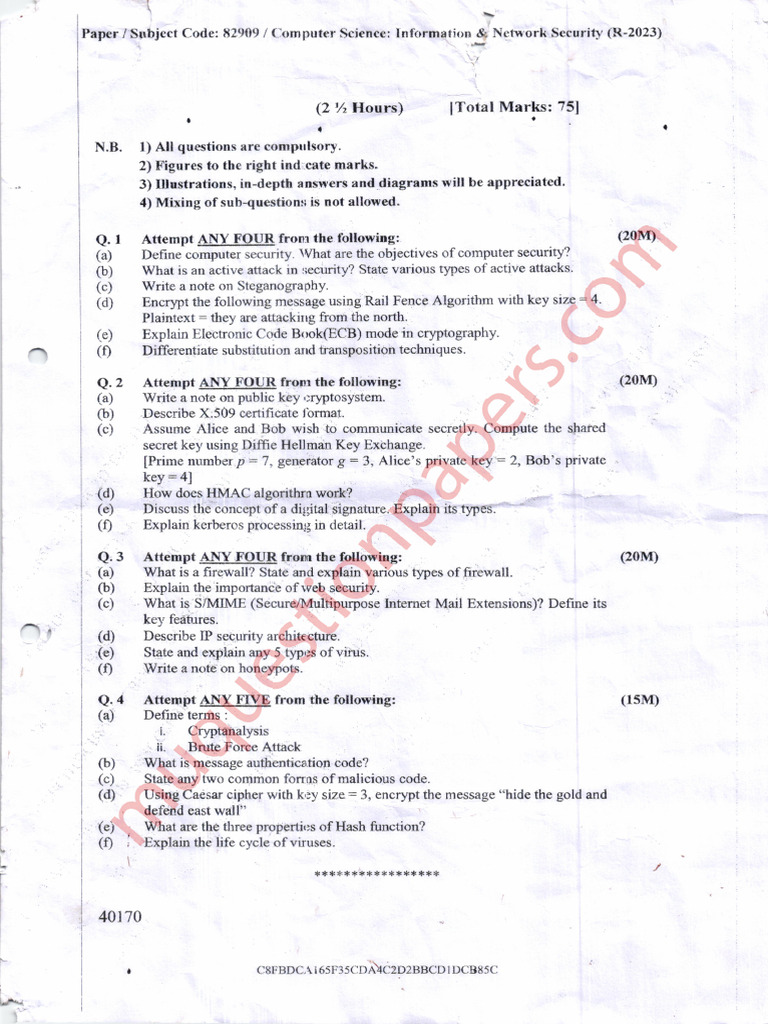 Science BSC Computer Science Semester 5 2023 November Information Network Security R 2023 | PDF ...