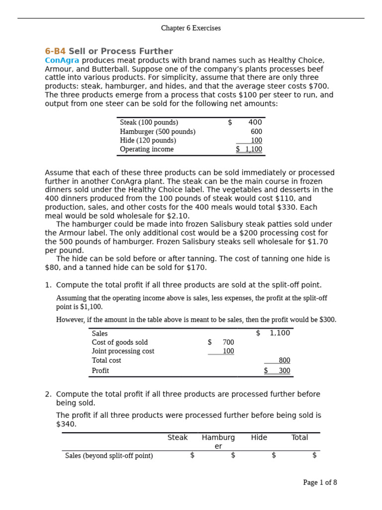 Chapter 6 Exercises | PDF | Outsourcing | Hamburgers