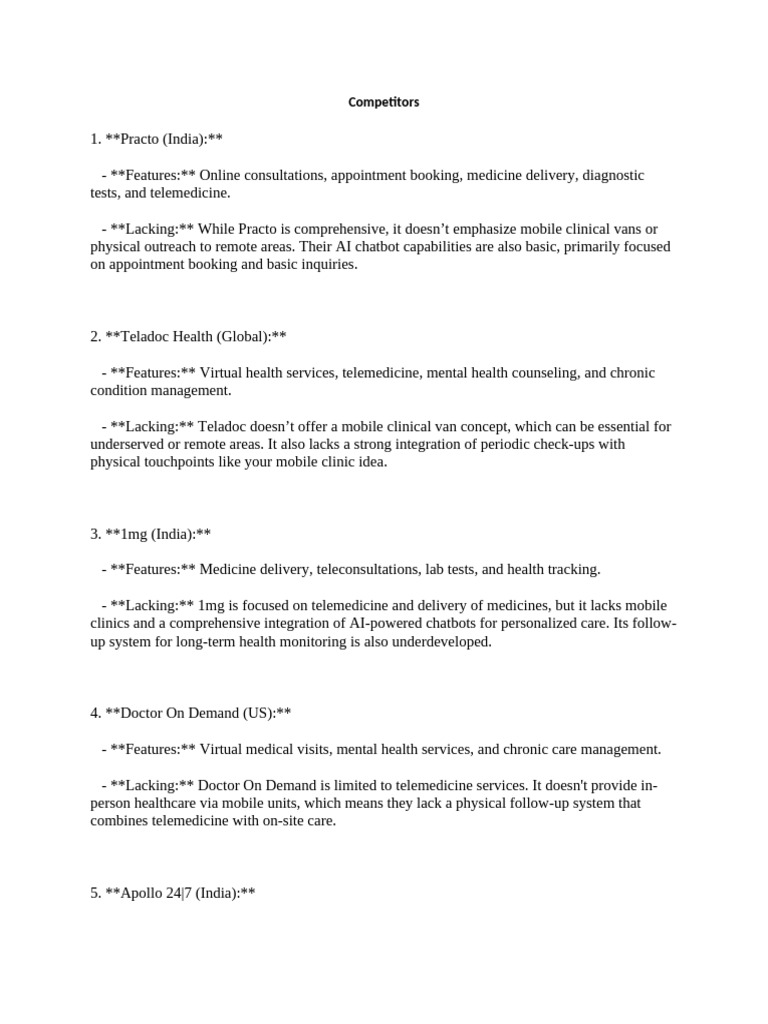 Competitors+usp+projected Impact | PDF | Health Care | Physical Examination