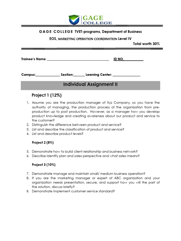 Moc Level IV Standard Assignment II | PDF