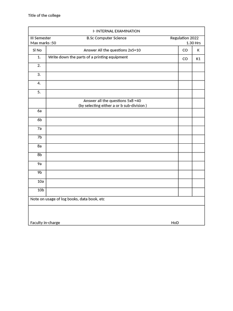 Question Paper Format OBE | PDF | Teaching Methods & Materials