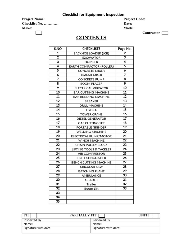 Checklists For All Construction Equipment-1 | PDF | Grinding (Abrasive ...