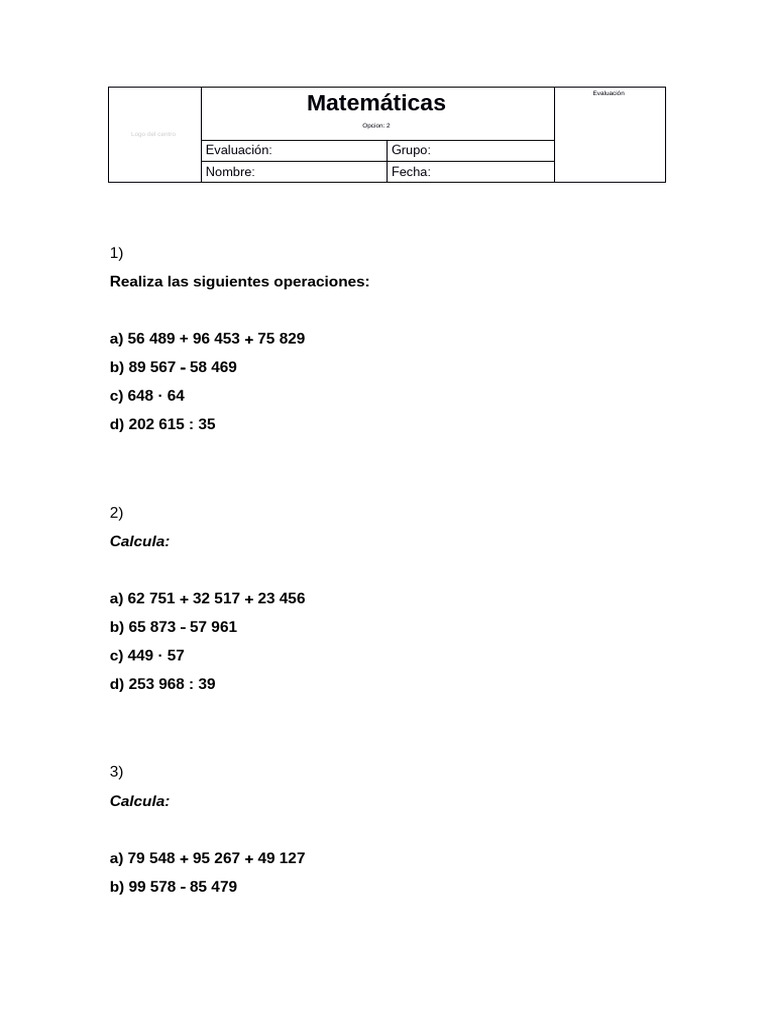 Examenes Mate Tema 1 A | PDF