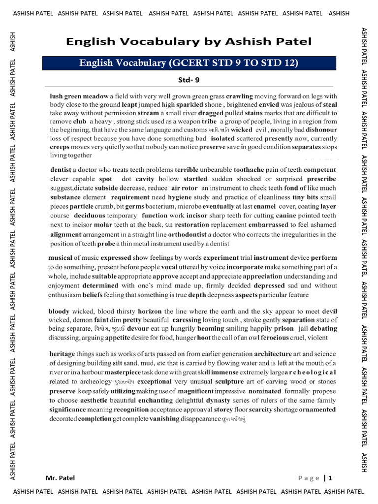 English Vocabulary Gcert by Ashish Patel_091000 (1) | PDF