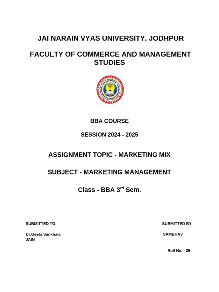 BBA Marketing Mix Assignment 2024-25 | PDF