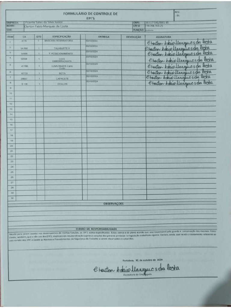 Ficha de Epi-Clerton Fabio Marques Da Costa. | PDF