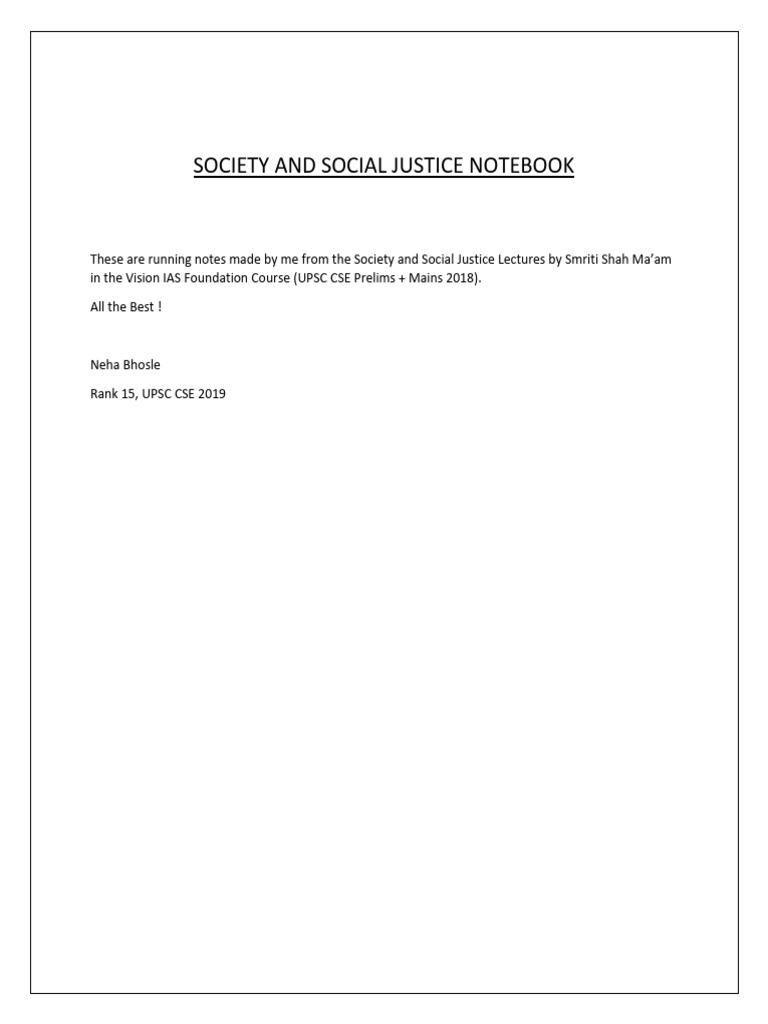 Society and Social Justice Notebook - Vision | PDF