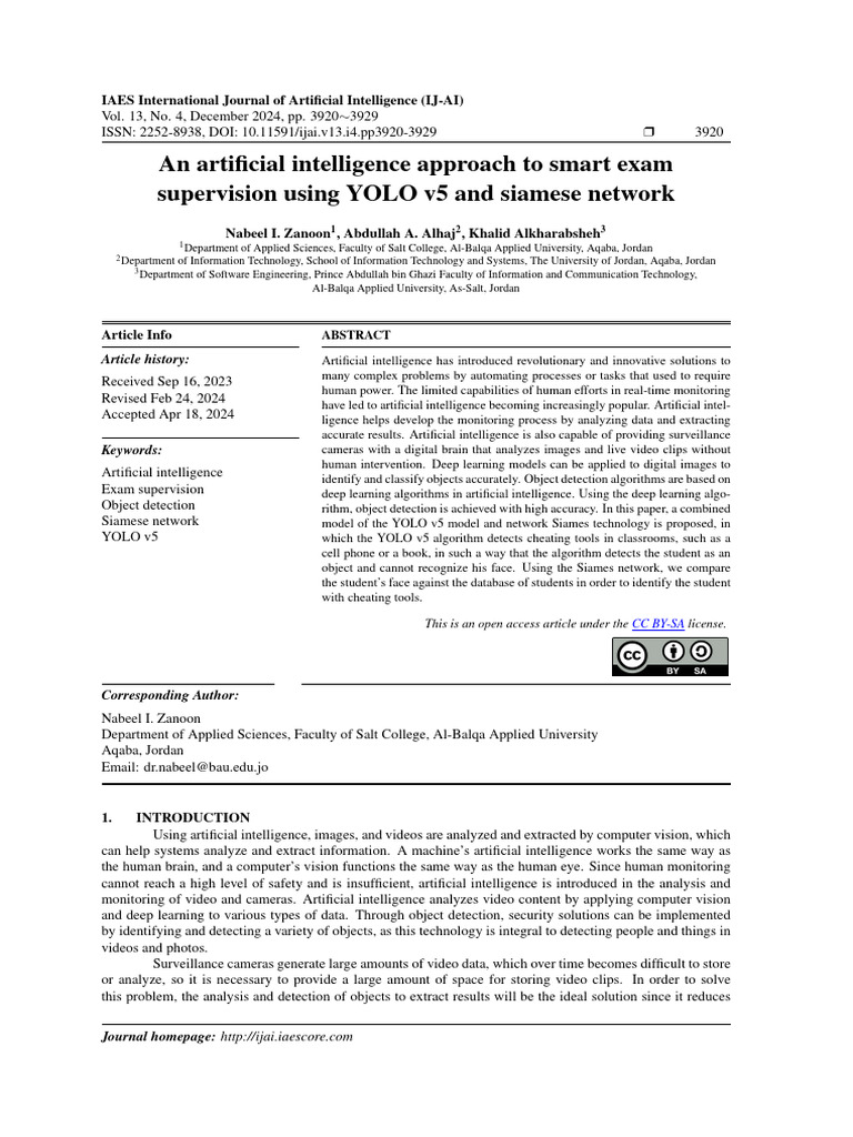 An Artificial Intelligence Approach To Smart Exam Supervision Using YOLO v5 and Siamese Network ...