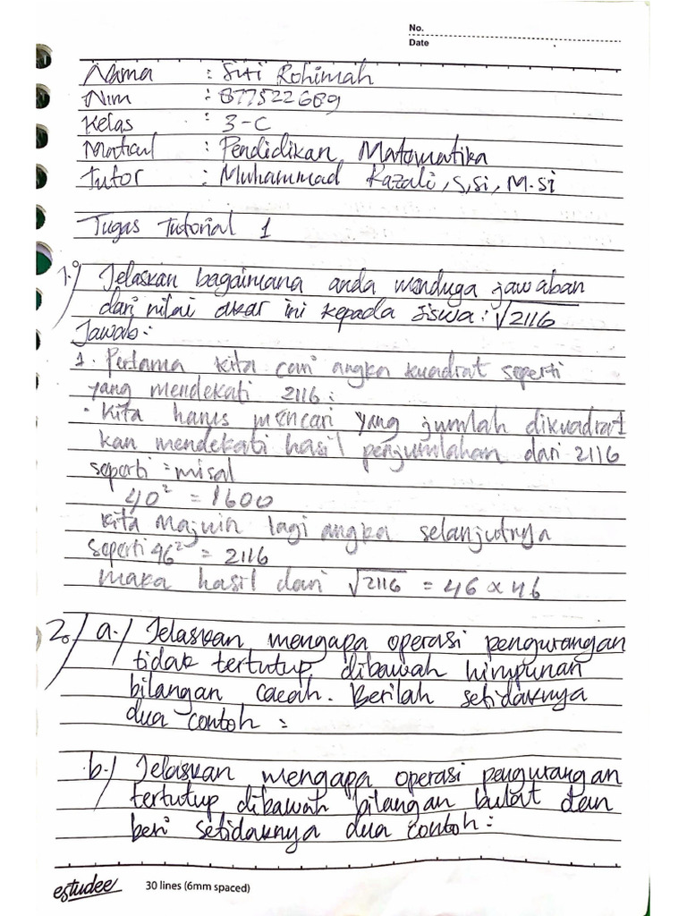 Tt1 Pend Matematika Siti Rohimah SM 3 | PDF