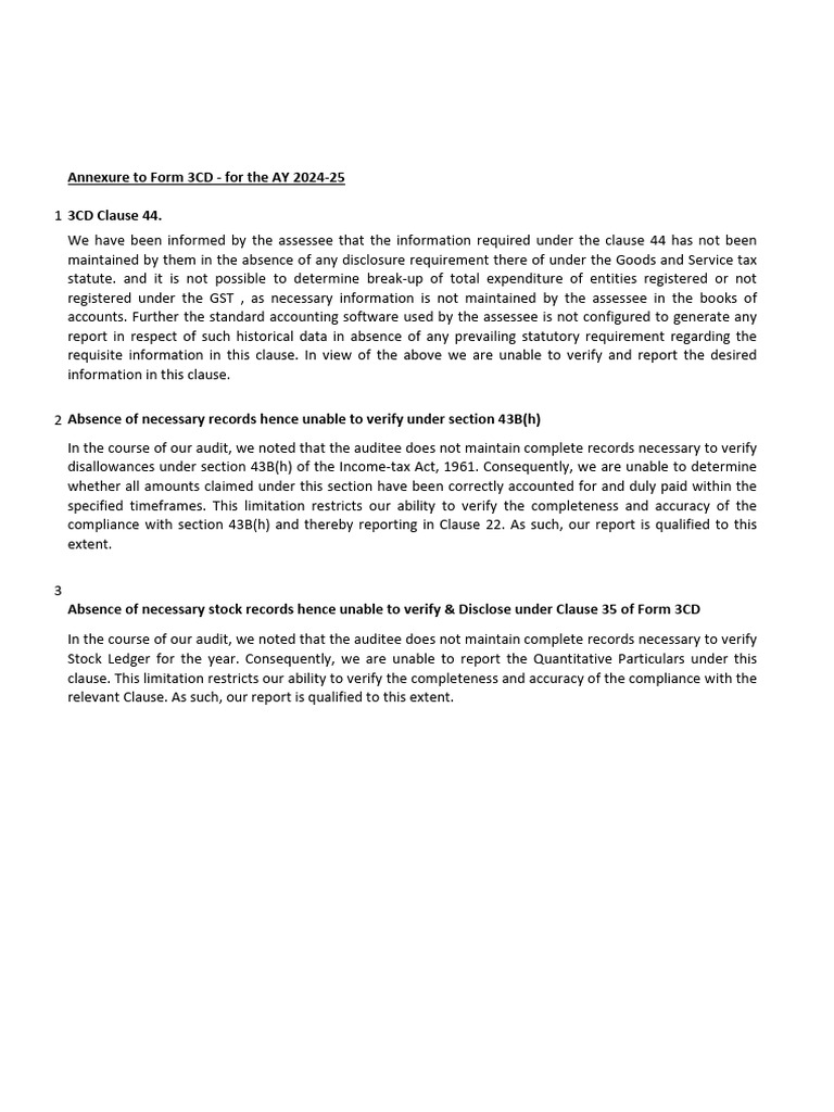 Annexure To Form 3CD | PDF